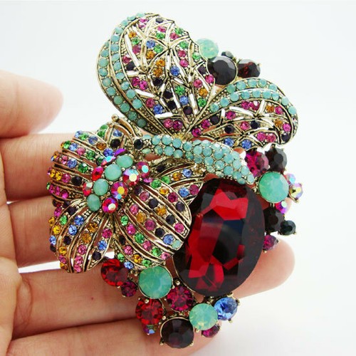 Vintage Butterfly Flower Multi-color Rhinestone Crystal Woman's Brooch ...
