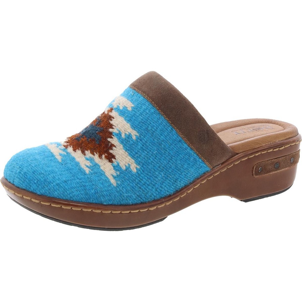 Born Womens BANDY Blue Printed Leather Clogs 7 Medium (B,M) BHFO 8847 ...