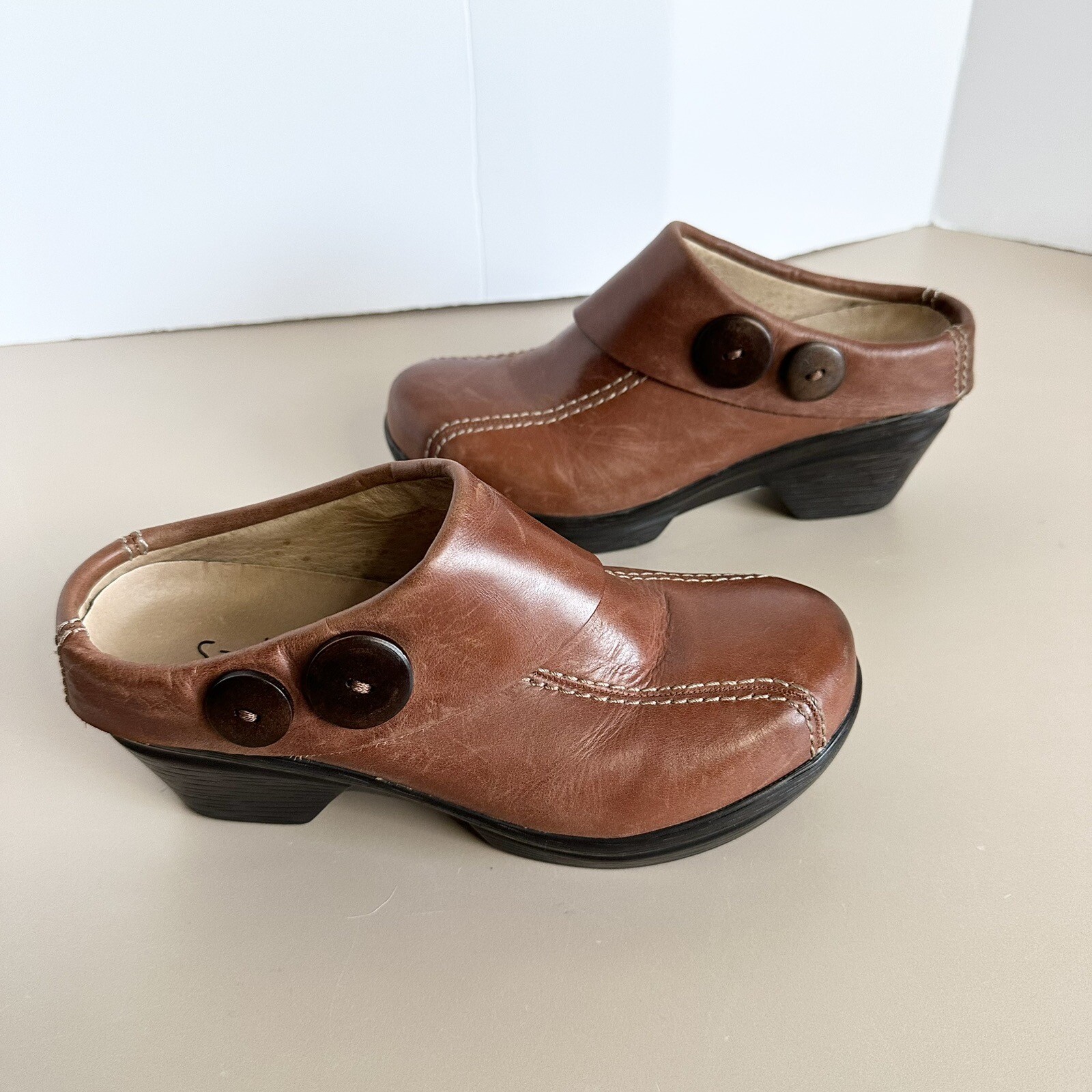 Sanita Nikolette Woman's Brown Leather Clogs Slip On … - Gem