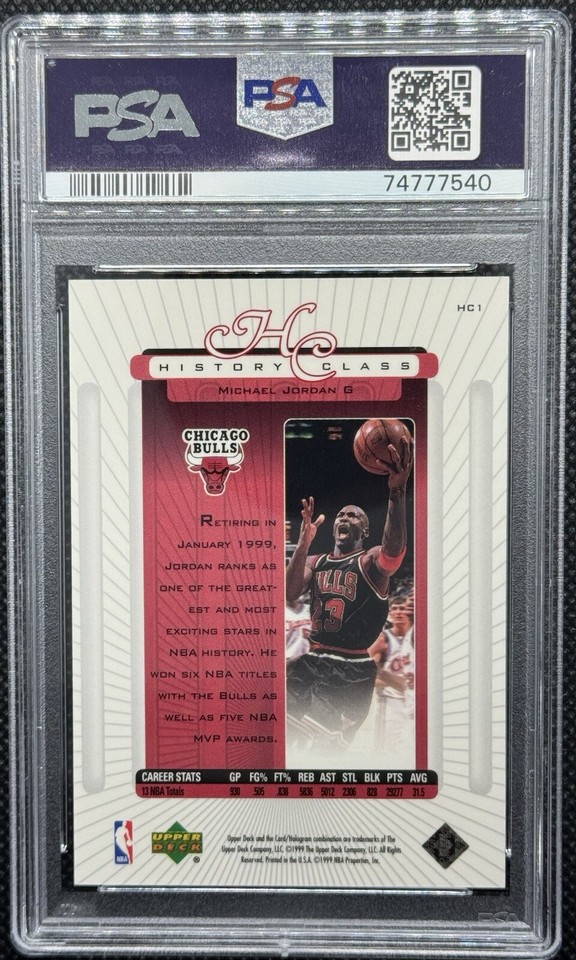 1999 UPPER DECK HISTORY CLASS #HC1 MICHAEL JORDAN HOF Chicago Bulls PSA ...