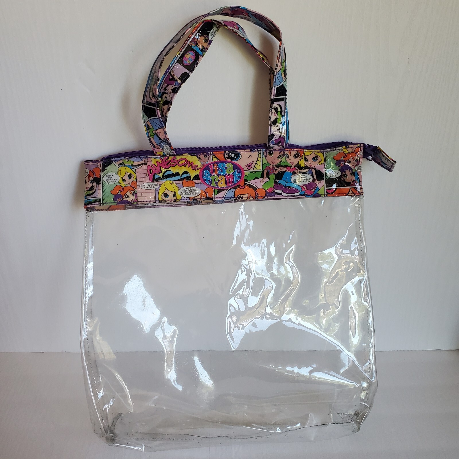 Lisa Frank Tote Bag Clear Vinyl Comic Y2K Girls Print Zippered Purse | eBay