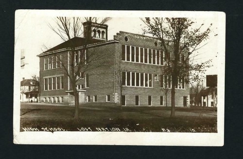 Lost Nation Iowa IA 1918 RPPC Old High School Building, Tall Bell Tower ...
