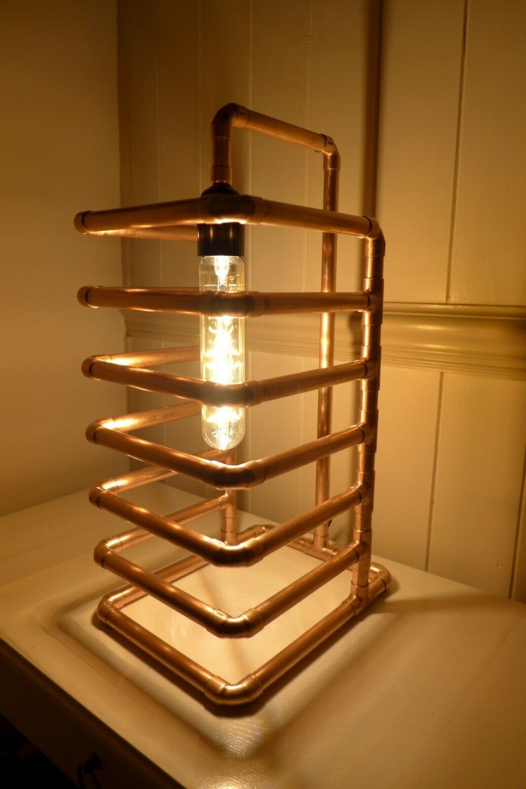 Copper table lamp design handmade home cottage barn farm pub loft art ...