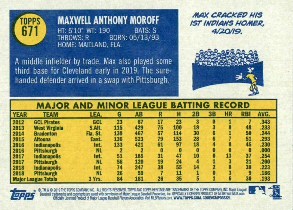 2019 Topps Heritage High Number #671 Max Moroff Cleveland Indians | eBay