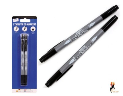 Twin Tip CD DVD Marker Pens Black Fine Point Permanent Waterproof Pen ...
