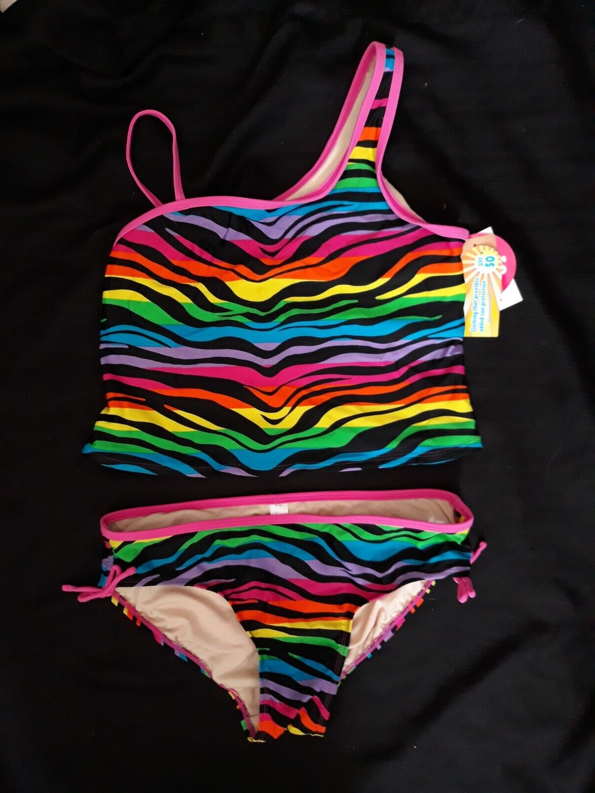 girls size 16 ARIZONA 2-piece TANKINI SWIMSUIT NWT UPF 50 zebra stripe ...