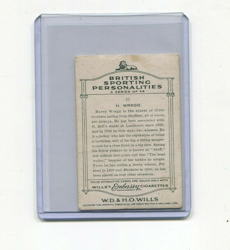 1937 WILLS EMBASSY BRITISH SPORTING PERSONALITIES #35 HARRY WRAGG ...