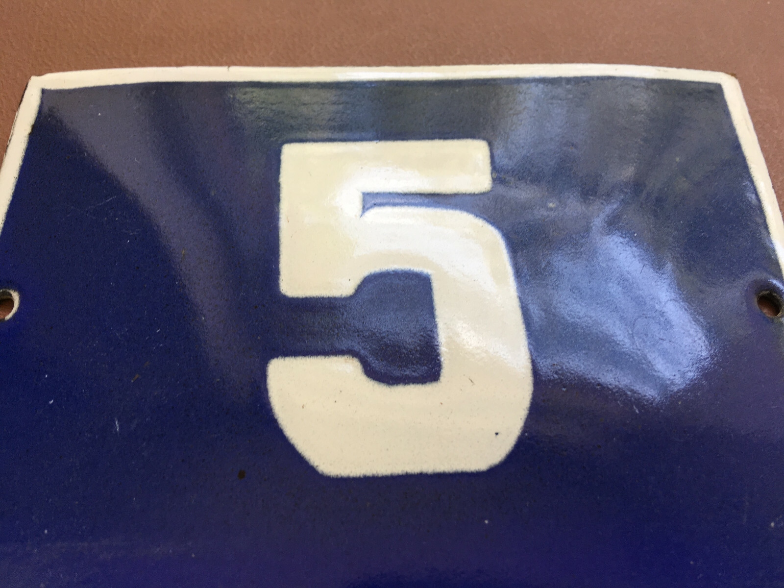 VINTAGE EUROPEAN ENAMEL SIGN PORCELAIN HOUSE NUMBER 5 DOOR COBALT BLUE ...