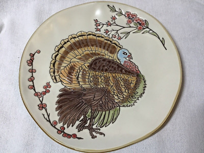 SPECTRUM DESIGNZ THANKSGIVING TURKEY SALAD PLATE 8 INCHES STONEWARE NWT ...