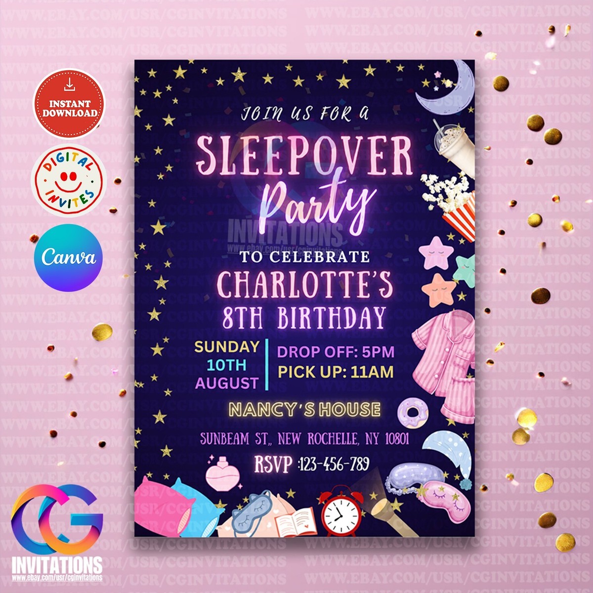 Girls Slumber Party Invitations Template