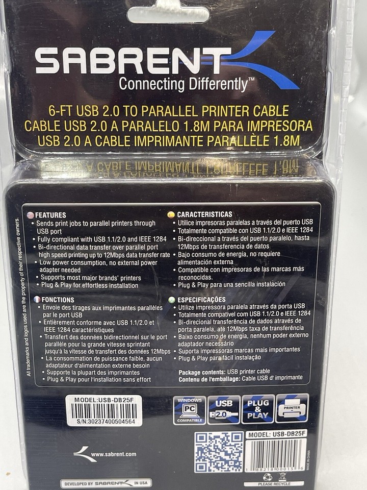 Sabrent USB to Parallel DB25 Female Cable USB-DB25F. D-2 | eBay