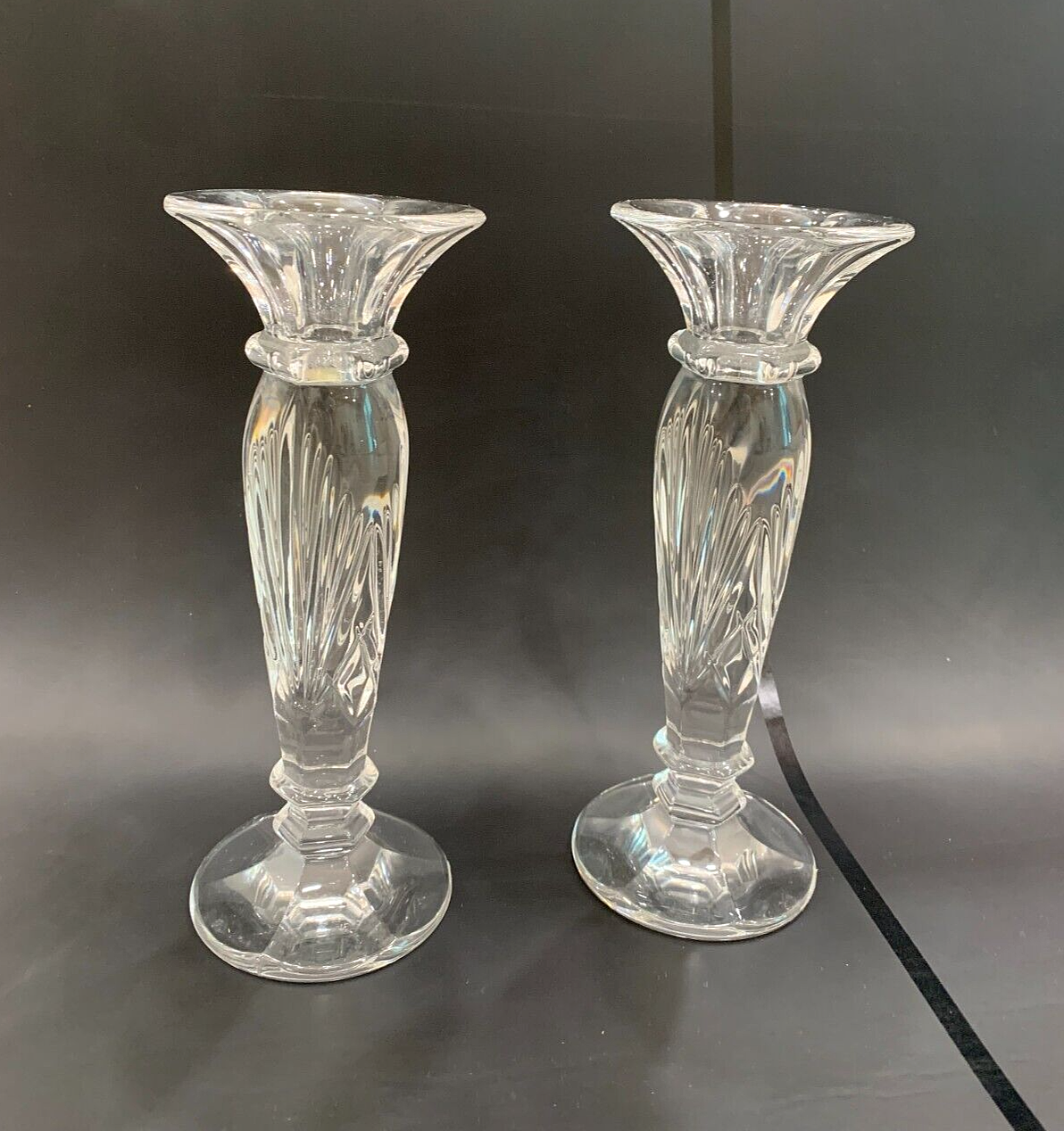 Pair Of Beautiful Czech Art Deco Lead Crystal Candlesticks 8 1/2” High ...