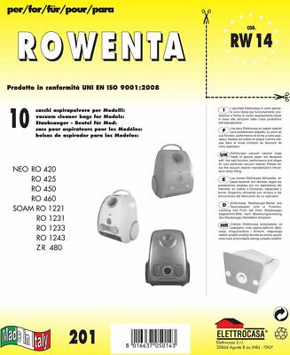 10 SACCHI BUSTE ROWENTA COMPATIBILE CON TUTTI I MODELLI INDICATI NELLA ...