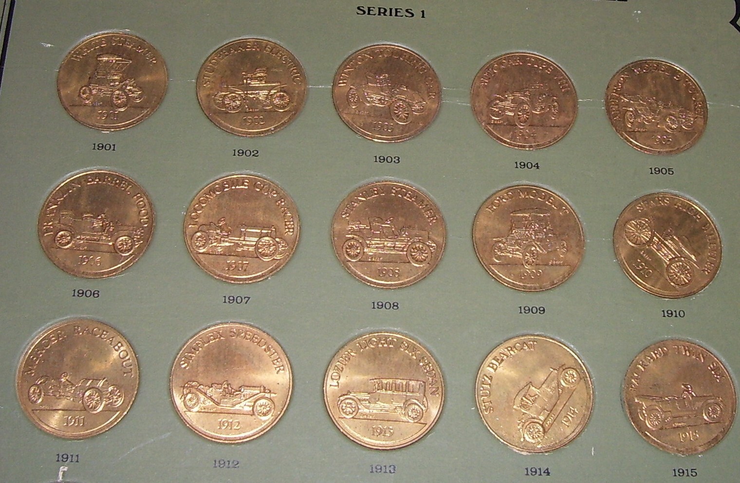 ANTIQUE CAR COIN COLLECTION / THE FRANKLIN MINT / SERIES 1 / 25 COINS ...