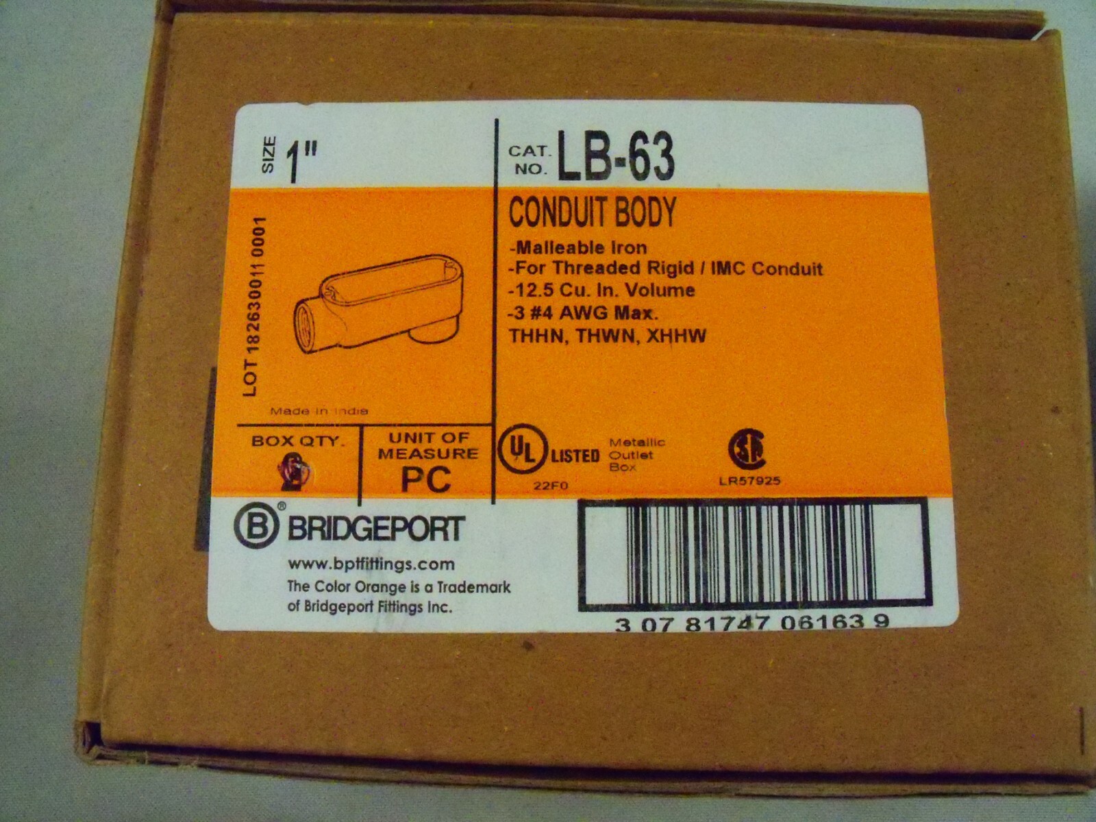 1 Bridgeport LB-63 1" LB Rigid Conduit Body Malleable | eBay