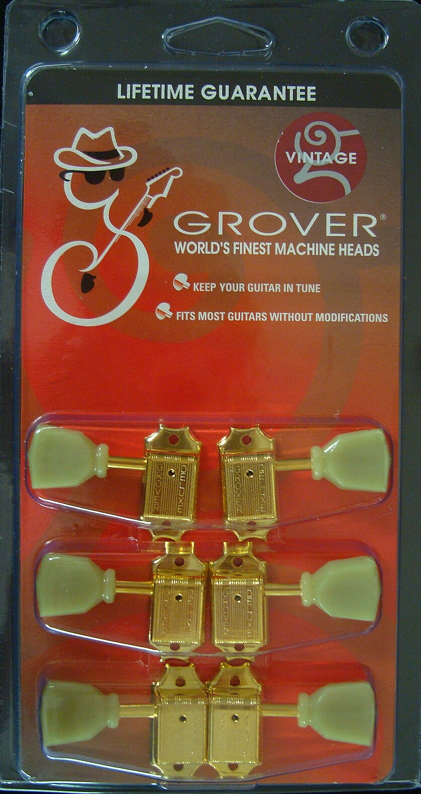 Grover 133GK Vintage Deluxe Tuning Machines 3+3, Keystone Button. Gold ...