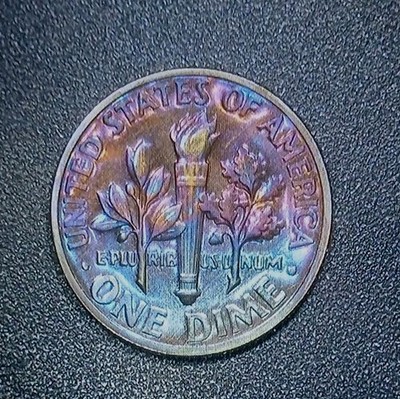 1968-S Blue/Rainbow Toned Proof Roosevelt Dime ~ Free Shipping! Cleaned ...