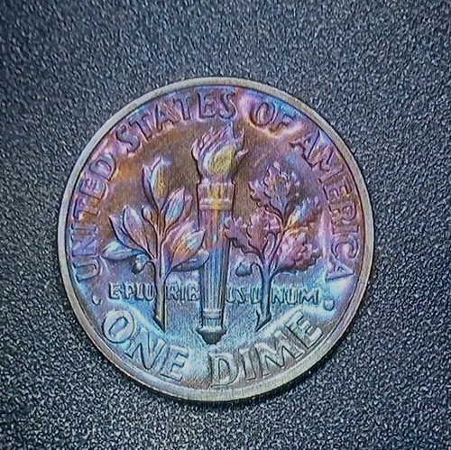 1968-S Blue/Rainbow Toned Proof Roosevelt Dime ~ Free Shipping! Cleaned ...