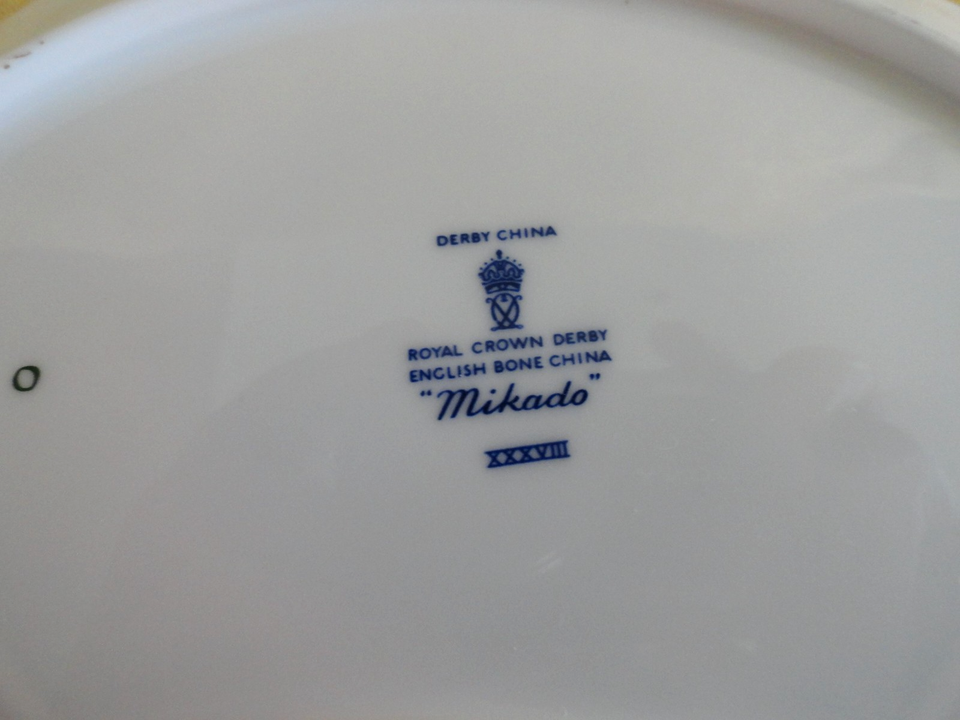 Pair Royal Crown Derby Bone China Blue Mikado Crescent Salad Plate w ...
