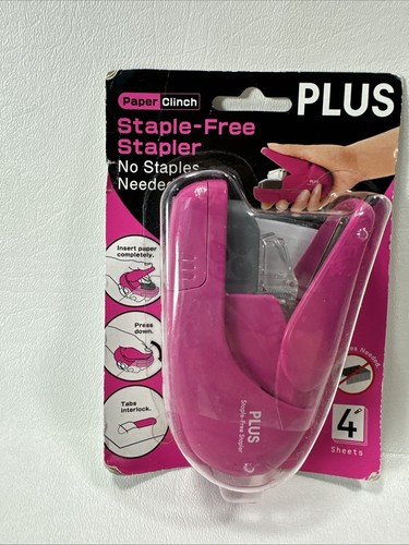 PLUS Paper Clinch Compact Staple Free Stapler PINK New | eBay
