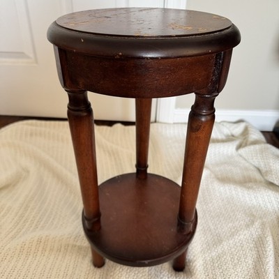 Vintage Solid Hard Wood 3 Legged Round Side Table Plant Stand Tripod ...