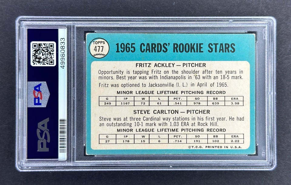 1965 Topps #477 Steve Carlton RC (Cardinals) PSA 4 VGEX CENTERED! NEW ...