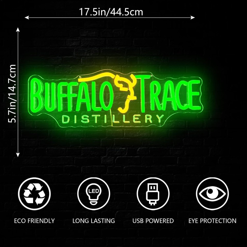 Buffalo Neon Sign Trace Distillery Whiskey Neon Lights for Bedroom Home ...
