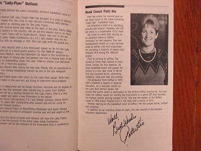 PATTI HIE Signed 1986 Lewis University Women's Basketball Guide ...