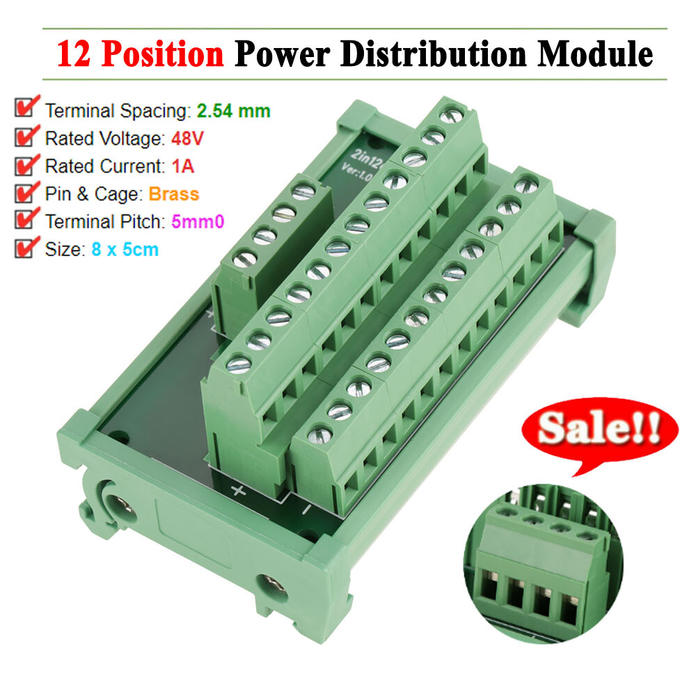 S Dinkle 10-Gang Power Distribution Terminal Block - 6 AWG, 60A, 600V ...