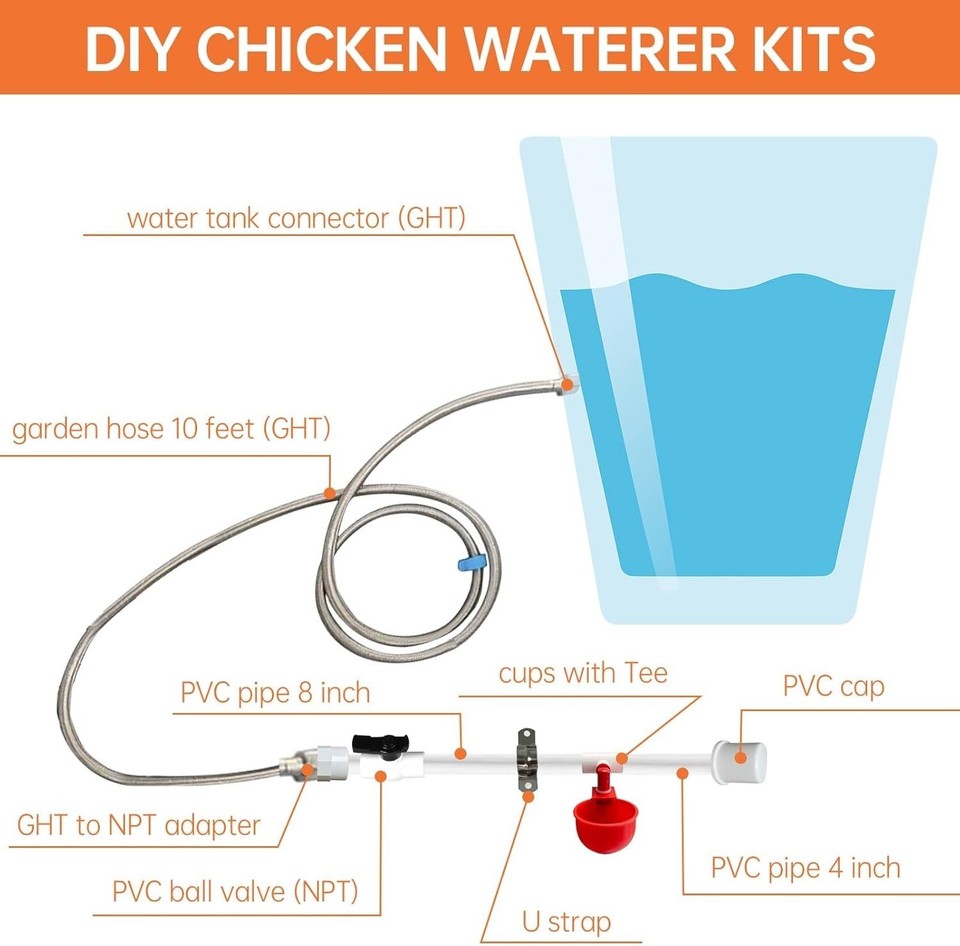 Complete Set Pipeline Automatic Chicken Watering System, DIY Chicken ...
