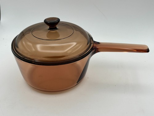 Corning Vision Ware Amber Pyrex Glass 1.5L Sauce Pan/Pot With Lid USA ...