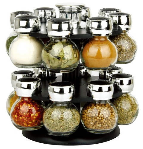 16 SPICE GLASS JAR RACK BLACK HOMEWARE MODERN REVOLVING KITCHEN | eBay
