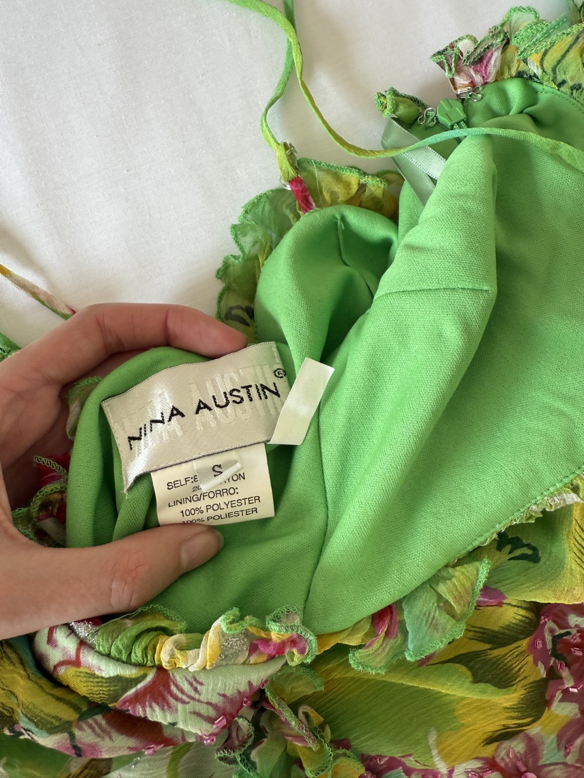 Nina Austin Green Tropical Floral Sequinned Cami Top & Skirt Set S | eBay