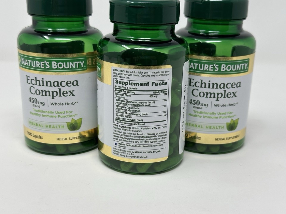 NEW 3-PACK Nature's Bounty Echinacea Complex Herbal Supplement Immune ...