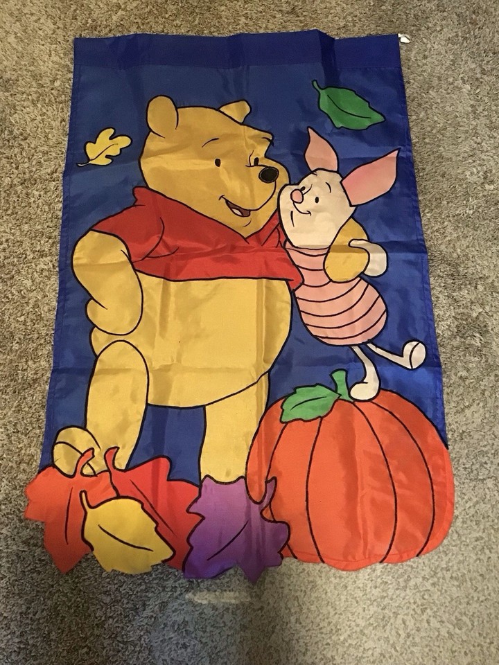 Vintage Winnie the Pooh Piglet Fall Pumpkin 2 Sided House Banner Flag ...