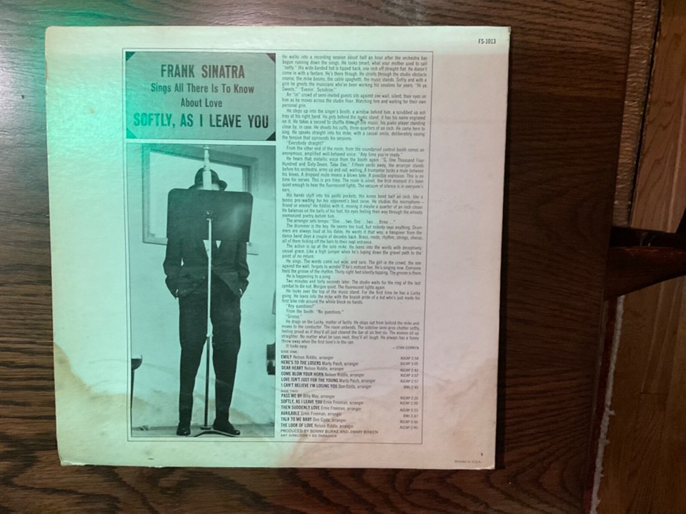 FRANK SINATRA “SOFTLY AS I LEAVE YOU”, ORIGINAL VINYL LP, REPRISE FS ...