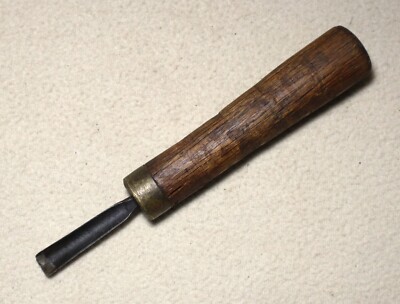 Old Primitive Wood Working 1/2" Sweep Gouge with Wood Handle & Brass ...