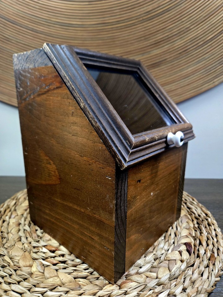 Vintage Apothecary Storage Box Wood Hinged Lid With Glass Top Dry ...