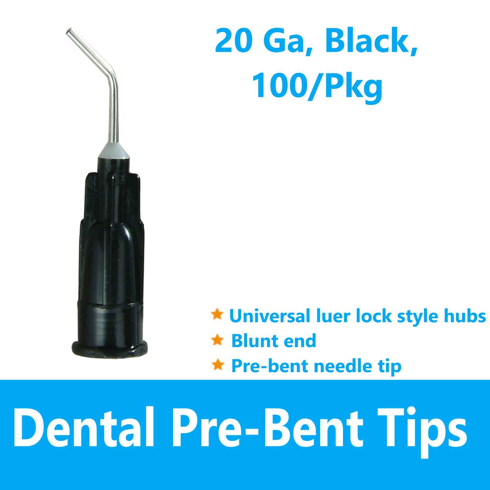 Dental Pre Bent Needle Tips 20 Ga./Black Flow Sealant Dispensing Tip ...