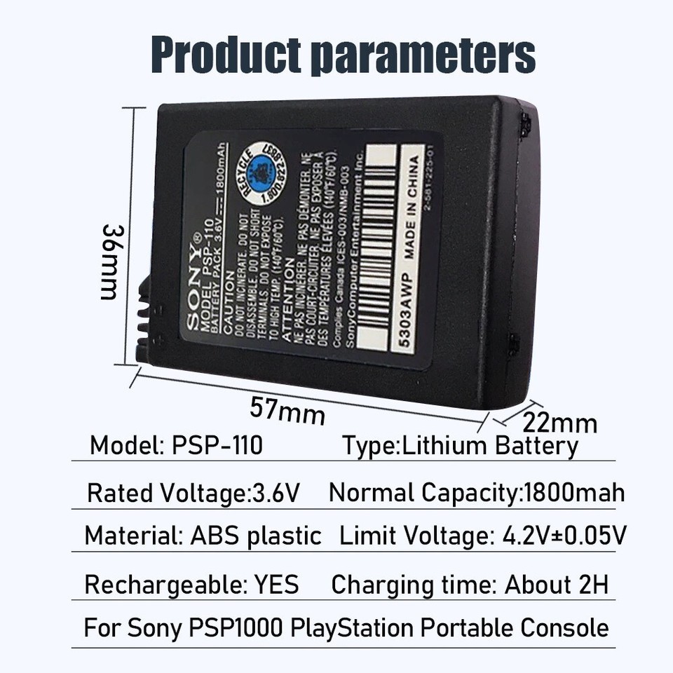 Rechargeable Battery for Sony PSP-110 PSP-1001 PSP 1000 Fat New 3.6V ...