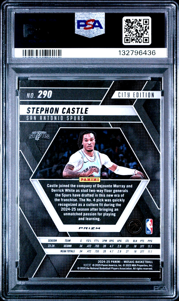 2024 Mosaic Stephen Castle Reactive Blue Prizm #290 PSA 9 Mint RC Spurs ...