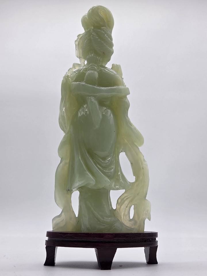 Chinese hand carved Jade Noble Lady figurine on wooded stand. | eBay