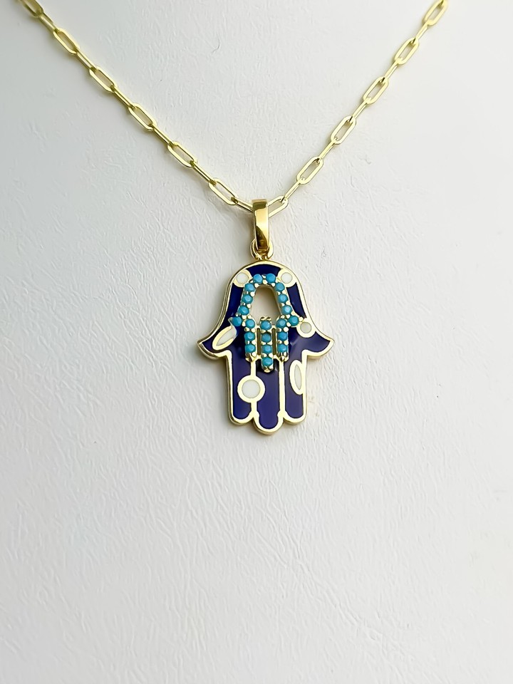 14k Solid Gold Hamsa Hand Pendant with Cubic Zirconia Necklace Charm ...