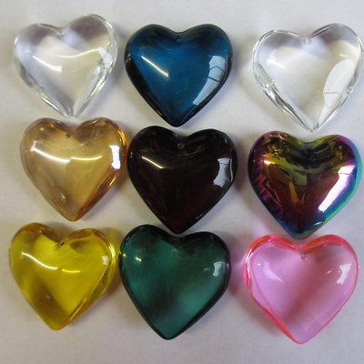 10 Glass Pendants Crystal Love Heart Assorted Vibrant Colour Large Free ...
