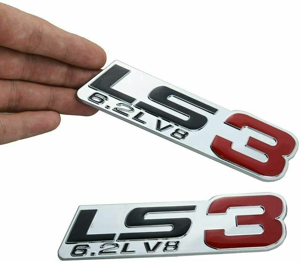 Pair New LS3/6.2L/V8 Bumper/Trunk/Engine/Hood Red Sticker Decal Emblem ...