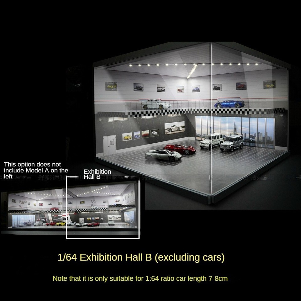 1/64 Diorama Diecast Car Garage Model LED City Car Showroom Scene Model ...