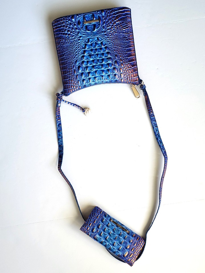 🌹 Brahmin Katie Crossbody Deep Azure Leather Messenger Bag + Bi-fold ...