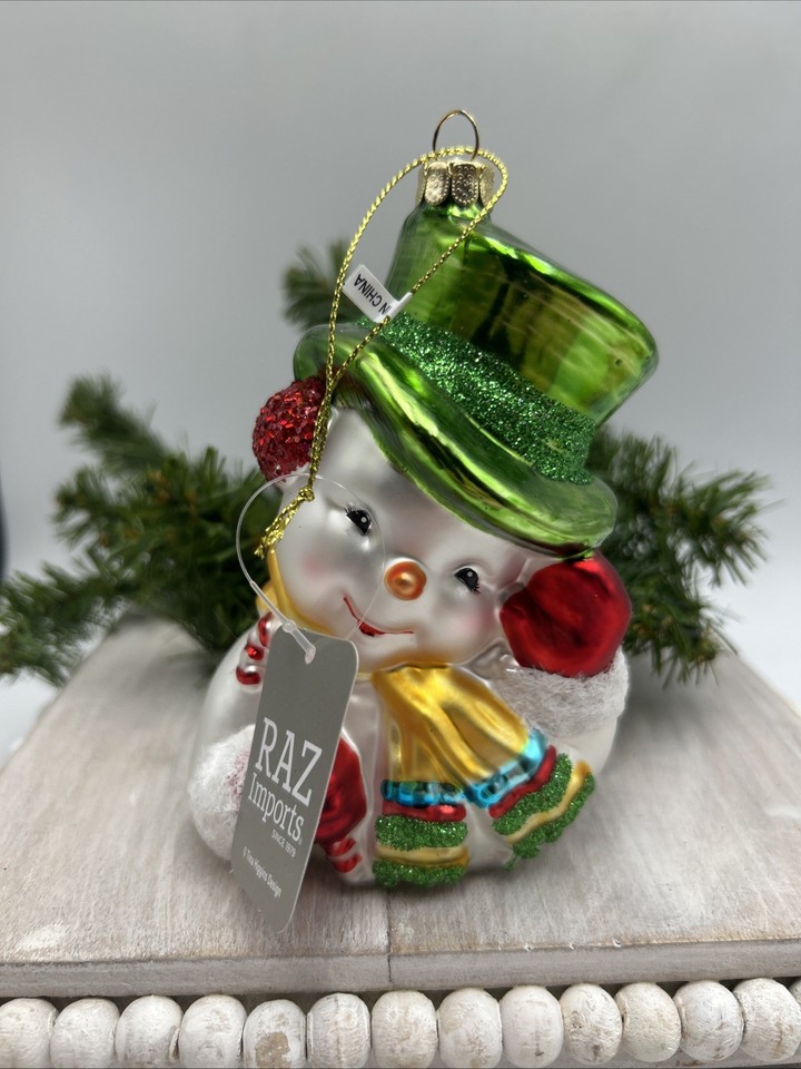 Raz Imports Snowman Retro Style Glass Christmas Ornament New | eBay