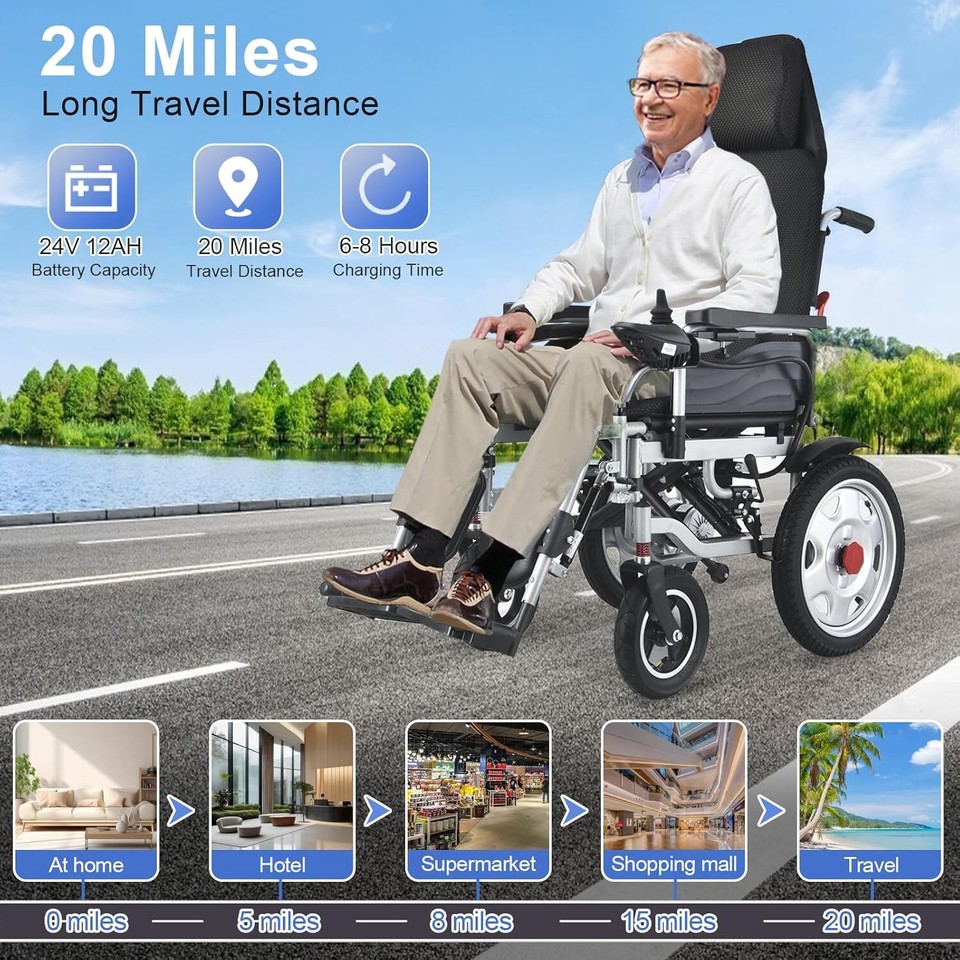 Foldable Reclining Electric Wheelchair Lightweight Mobility Aid ...