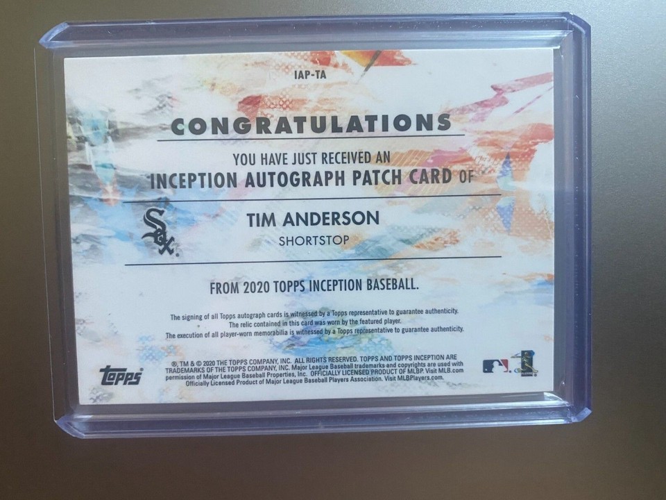 Tim Anderson All Star 2020 Topps Inception Jersey Patch Autograph card ...